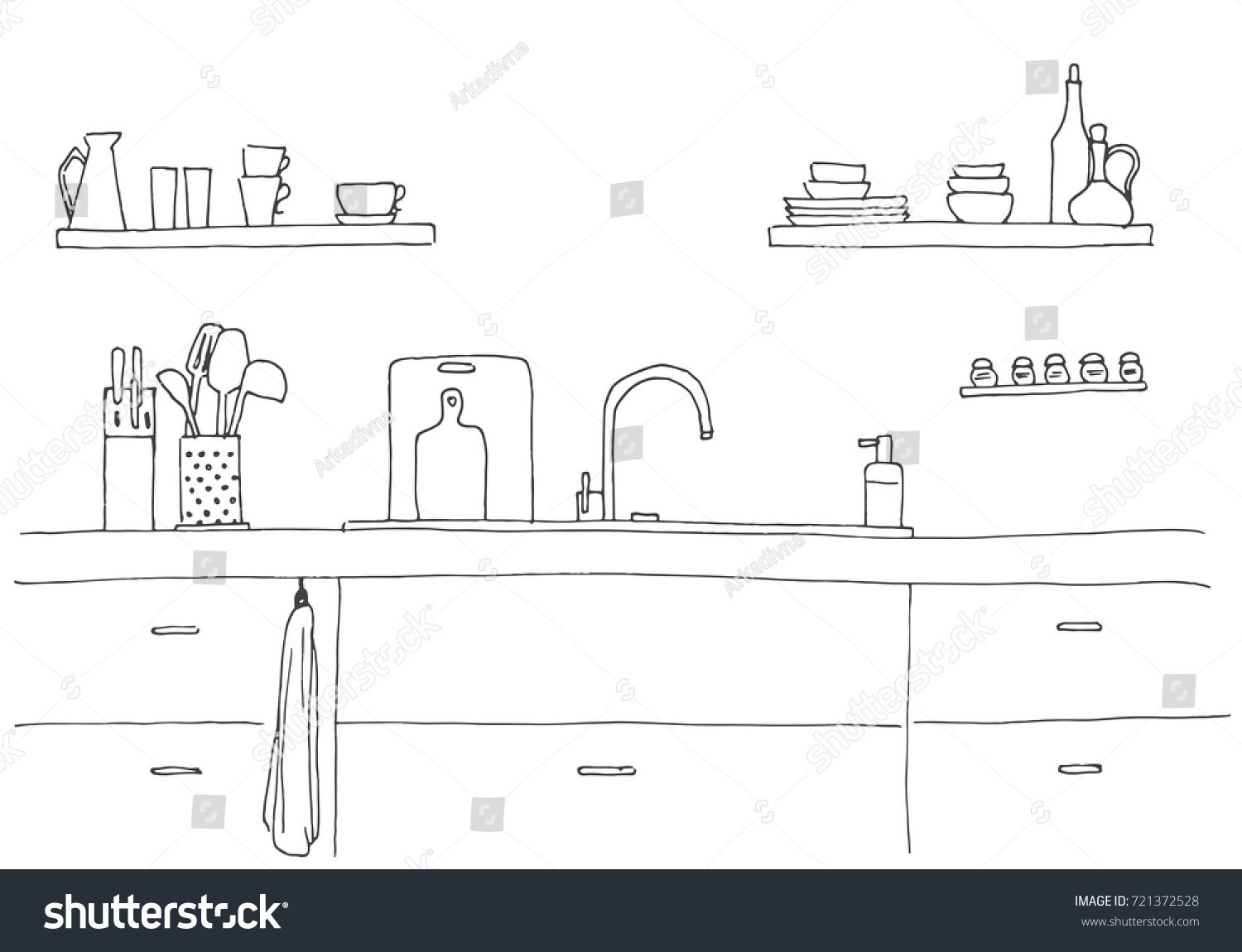 stock-vector-kitchen-worktop-with-sink-the-sketch-of-the-kitchen ...